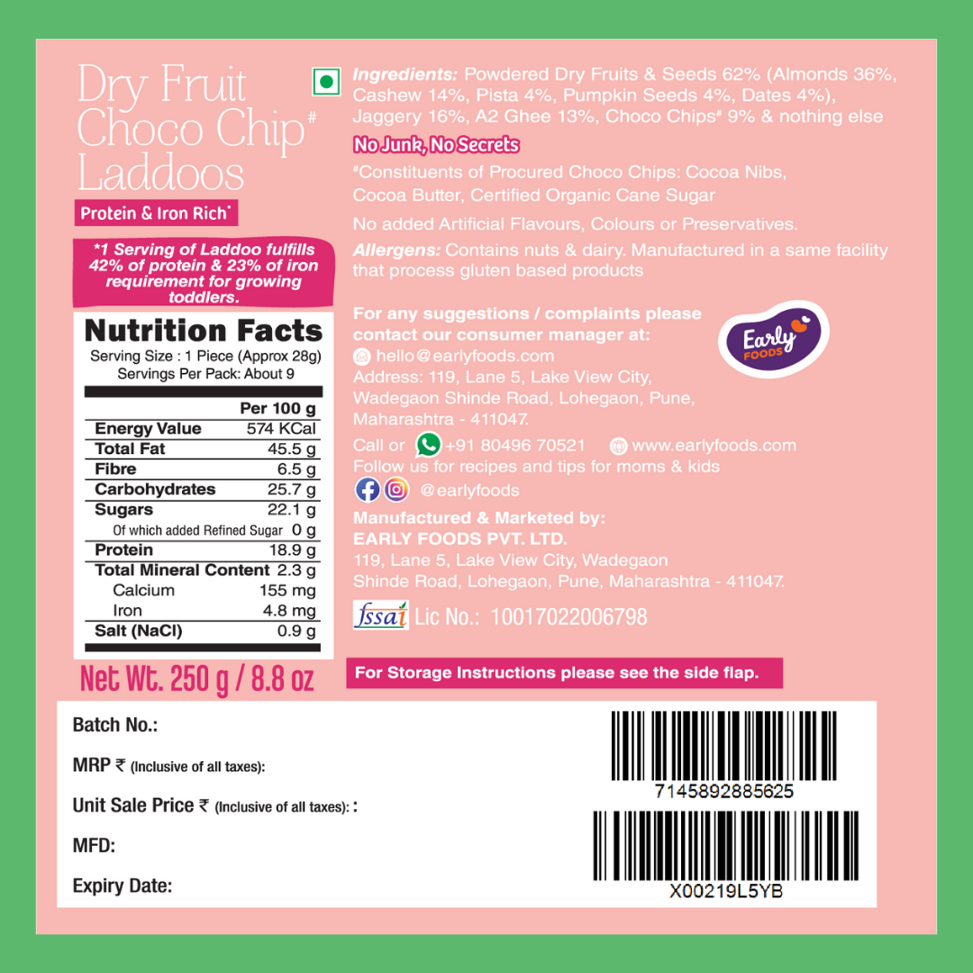 Dry Fruit Choco Chip A2 Ghee Laddoos | A2 Ghee Laddoos | Early Foods ...